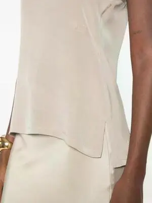 Max Mara Sleeveless Satin Top With Embroidered Logo - Neutrals