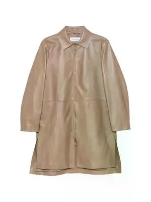Max Mara Leather Zip-up Coat - Neutrals