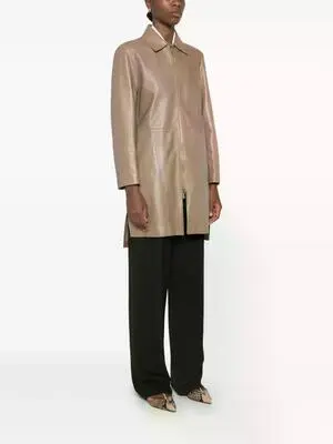 Max Mara Leather Zip-up Coat
