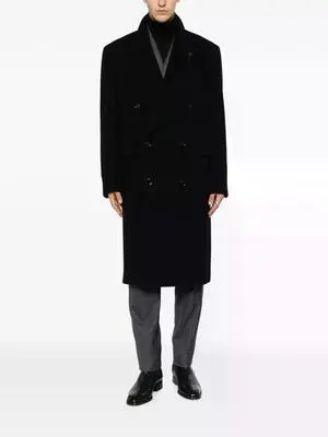 LARDINI Double-breasted Peaked-lapel Coat - Black