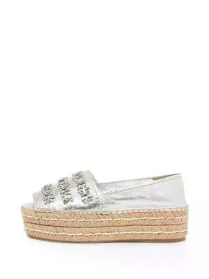 Prada Crystal-embellished Platform Espadrilles - Silver
