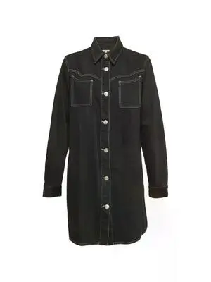 GANNI Cotton Contrast Stitch Shirt Mini Dress