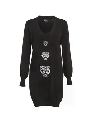 Just Cavalli Logo Intarsia Knit Mini Sweater Dress - Black
