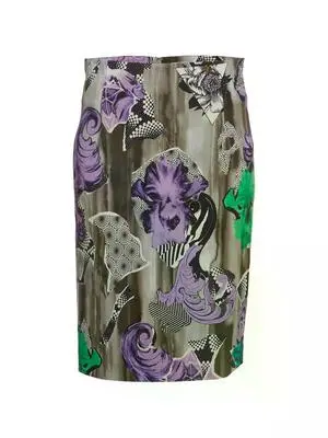 Versace Abstract Print Stretch Crepe Pencil Midi Skirt - Grey