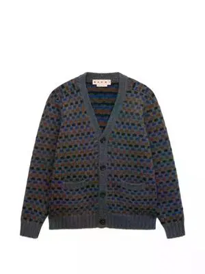 Marni Shetland Wool Jacquard Cardigan - Grey