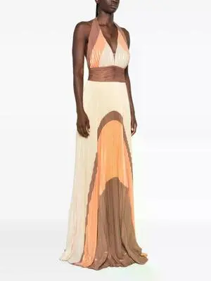 MAESTRI Pleated Halterneck Maxi Dress