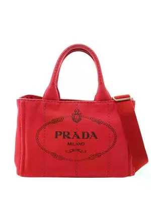 Prada Canapa Logo Tote Satchel - Red