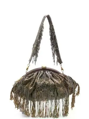 SLO_HAND_MADE Firante Fringe Detail Clutch Bag - Gold