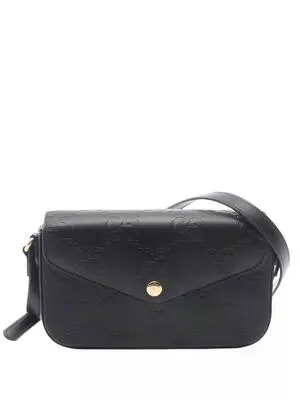 Gucci Super Mini Gg Jumbo Embossed Leather Pochette Crossbody Bag - Black
