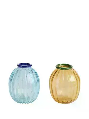 LISA CORTI Rosebud Ribbed Glass Vases - Blue