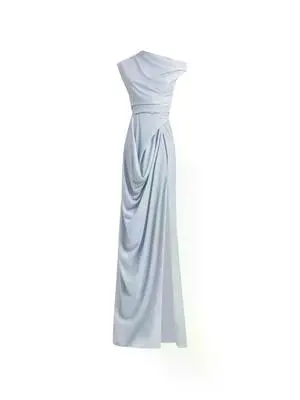 GEMY MAALOUF Asymmetrical Draped Gown With Side Slit - Blue
