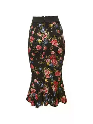 Dolce & Gabbana Floral Print Ruffled Hem Midi Skirt