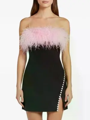 SELF-PORTRAIT Feather-trim Crystal-embellished Strapless Dress