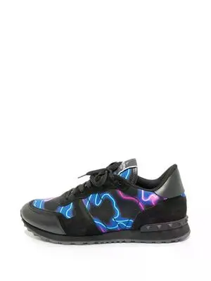 Valentino Garavani Rockrunner Canvas And Suede Lace Up Sneakers - Black