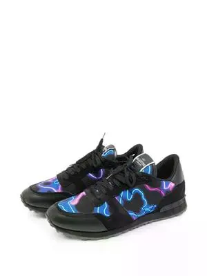 Valentino Garavani Rockrunner Canvas And Suede Lace Up Sneakers - Black