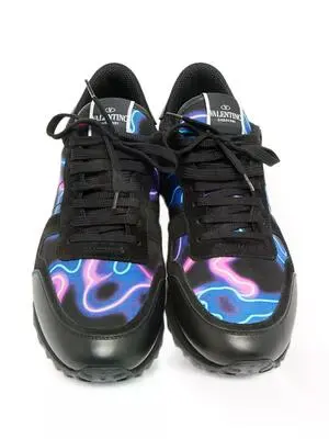 Valentino Garavani Rockrunner Canvas And Suede Lace Up Sneakers - Black