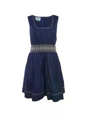 Prada Sleeveless Mini Dress With Contrast Stitching - Blue