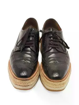 Prada Leather Perforated Espadrille Brogue Derby Shoes
