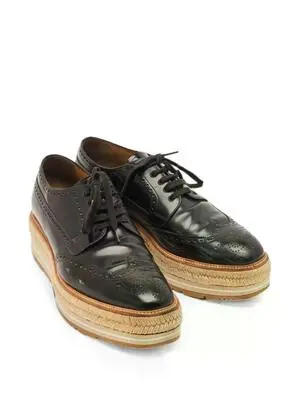 Prada Leather Perforated Espadrille Brogue Derby Shoes