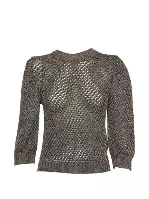 Valentino Garavani Metallic Crochet Knit Sweater - Brown