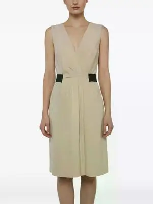 Moschino Pleated V-neck Mini Dress - Neutrals