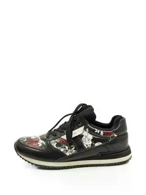 Dolce & Gabbana Floral-print Leather Lace-up Sneakers - Black