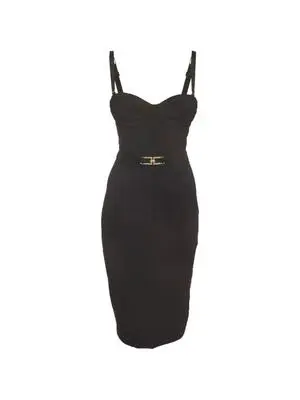 Elisabetta Franchi Crepe Bustier Midi Dress - Black