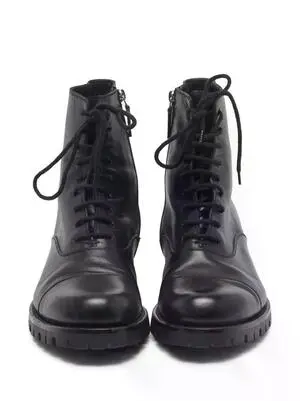 Gucci Leather Lace-up Combat Boots - Black