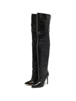 Paris Texas Deia Croc-embossed Over-the-knee Boots - Black