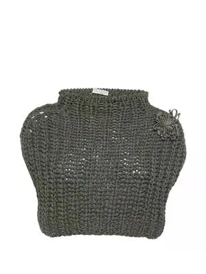 Brunello Cucinelli Crochet Floral Appliqué High Neck Sweater - Grey