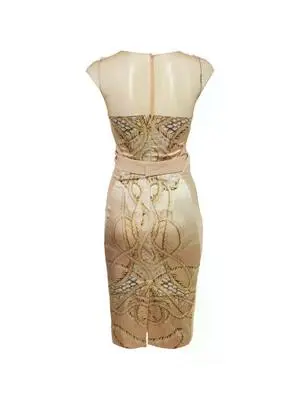 Zuhair Murad Beige Baroque Print Mesh Panel Midi Dress