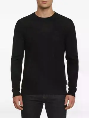 Emporio Armani Crew-neck Fine-knit Long-sleeved T-shirt - Black