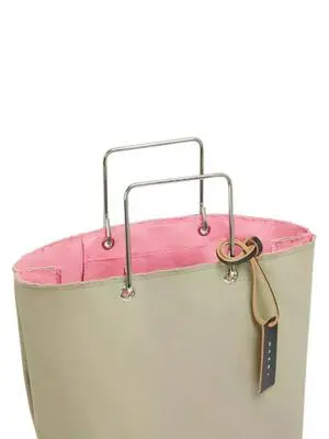 Marni Beige Canvas Shopper With Metal Handles
