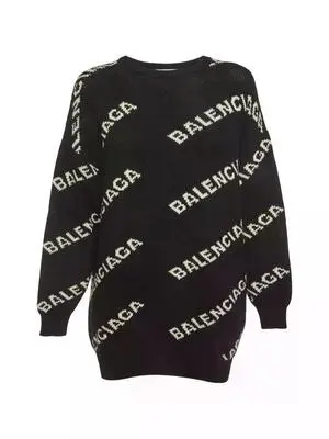 Balenciaga All-over Logo Intarsia Knitted Sweater - Black