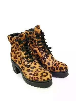 Miu Miu Leopard Print Calf Hair Lace-up Ankle Boots