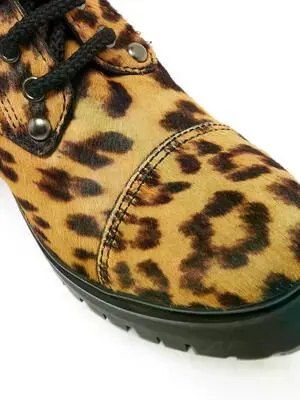 Miu Miu Leopard Print Calf Hair Lace-up Ankle Boots
