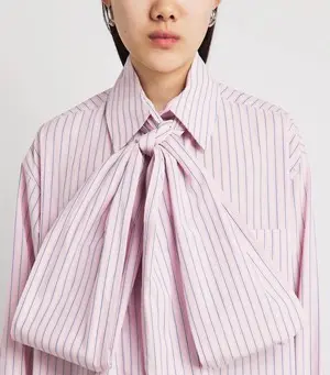 LATE FOR WORK Striped Pussybow Cotton-blend Shirt