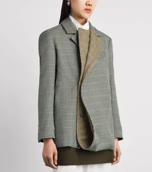 LATE FOR WORK Check Double Draped Blazer