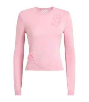 SELF-PORTRAIT Flower Appliqué Fine Knit Sweater