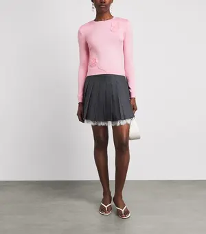 SELF-PORTRAIT Flower Appliqué Fine Knit Sweater