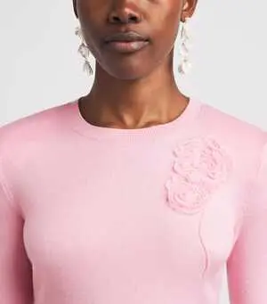 SELF-PORTRAIT Flower Appliqué Fine Knit Sweater