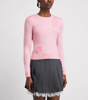 SELF-PORTRAIT Flower Appliqué Fine Knit Sweater