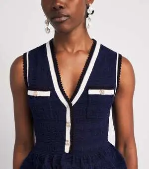 SELF-PORTRAIT Knitted Pointelle Mini Dress With Crochet And Bow Detail