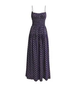 DÔEN Cotton-silk Safia Printed Midi Dress - Navy