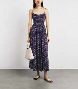 DÔEN Cotton-silk Safia Printed Midi Dress - Navy