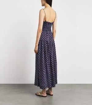 DÔEN Cotton-silk Safia Printed Midi Dress - Navy