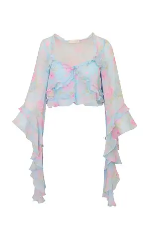 LoveShackFancy Azele Floral Chiffon Cropped Top - Multi