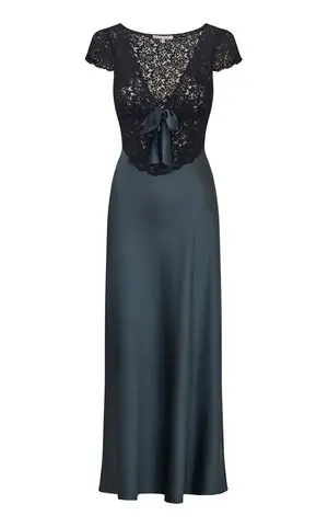 LoveShackFancy Vitto Lace And Charmeuse Maxi Dress - Green