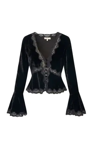 LoveShackFancy Kealah Crushed Velvet Top - Black