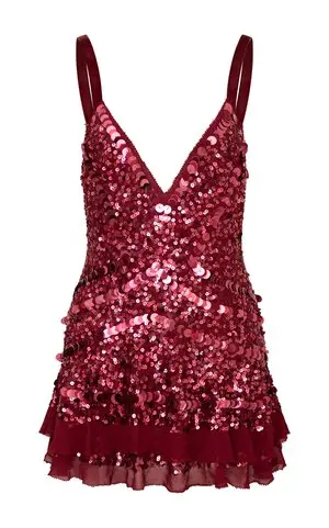 LoveShackFancy Esper Sequin And Lace Mini Dress - Red